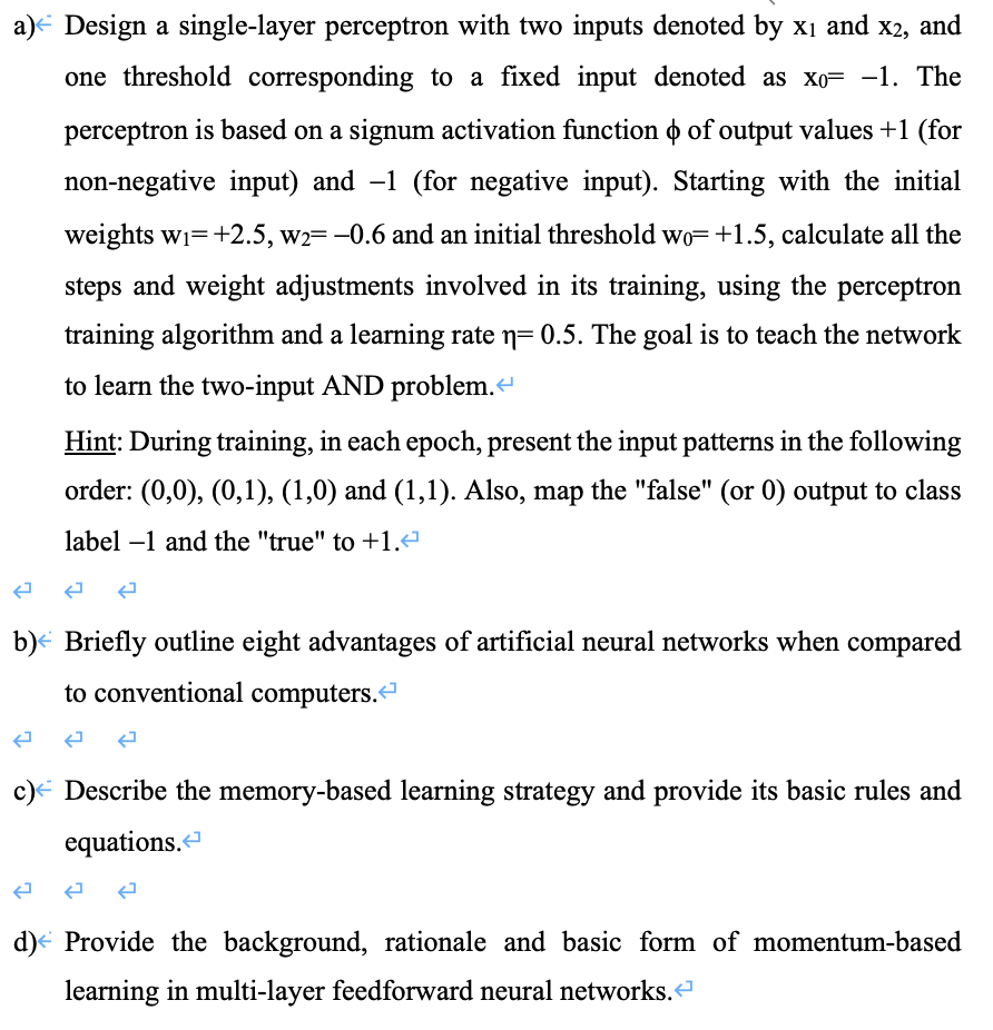 Solved Design a single-layer perceptron with two inputs | Chegg.com