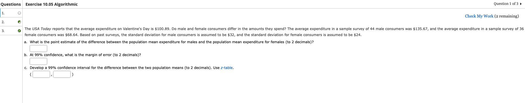 Solved Questions Exercise 10.05 Algorithmic Question 1 of 3 | Chegg.com