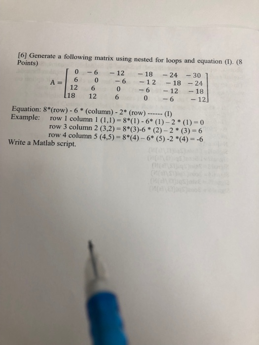Solved [6] Generate a following matrix using nested for | Chegg.com