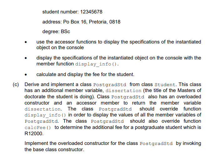 Solved Define a class student with member variables for a | Chegg.com