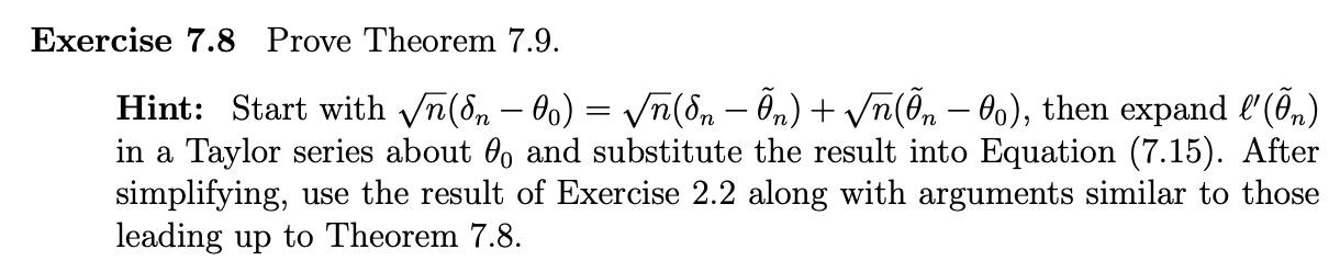 Exercise 7.8 Prove Theorem 7.9. = Hint: Start with | Chegg.com