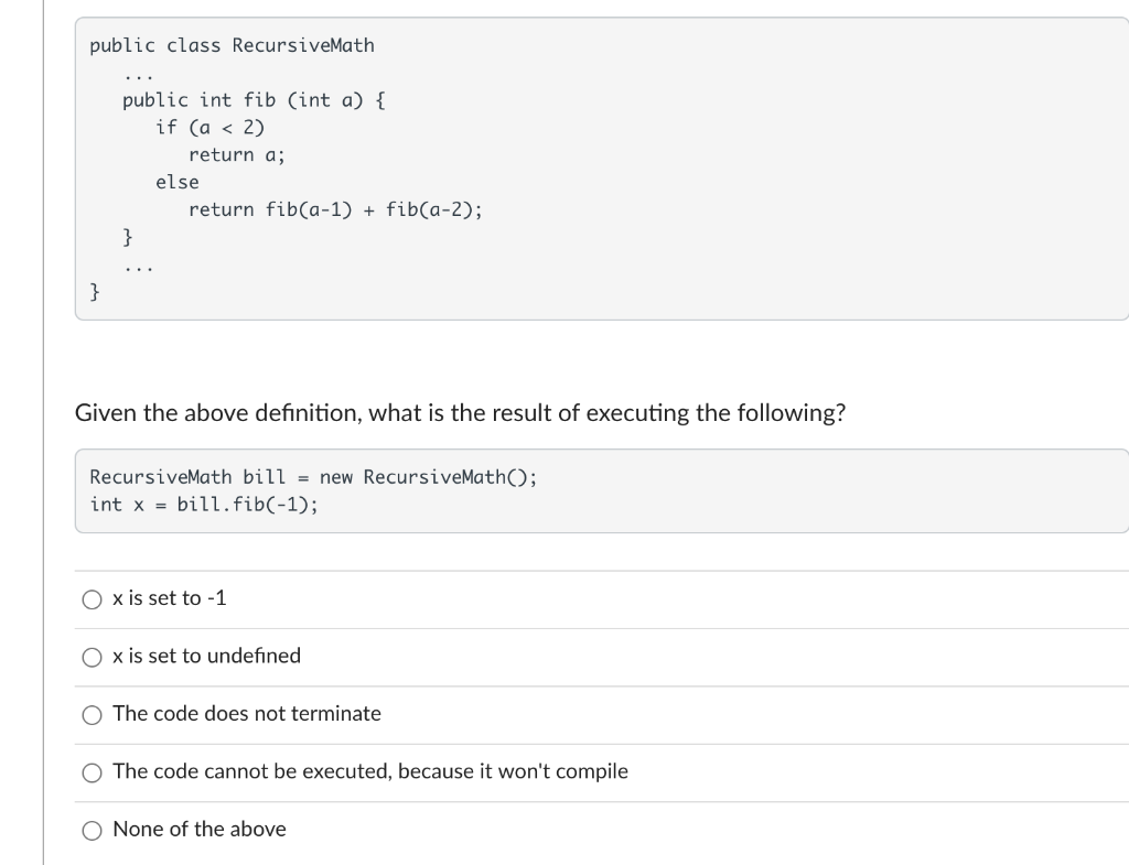 Solved Question 1 1 pts Consider the following recursive | Chegg.com