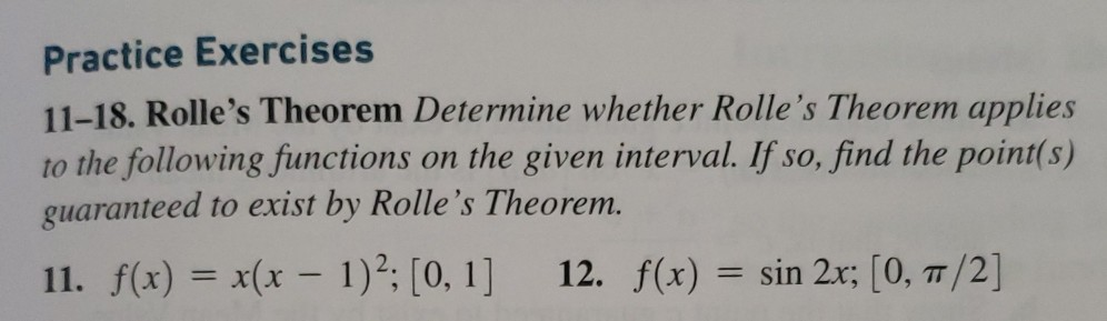 Solved Practice Exercises 11-18. Rolle's Theorem Determine | Chegg.com