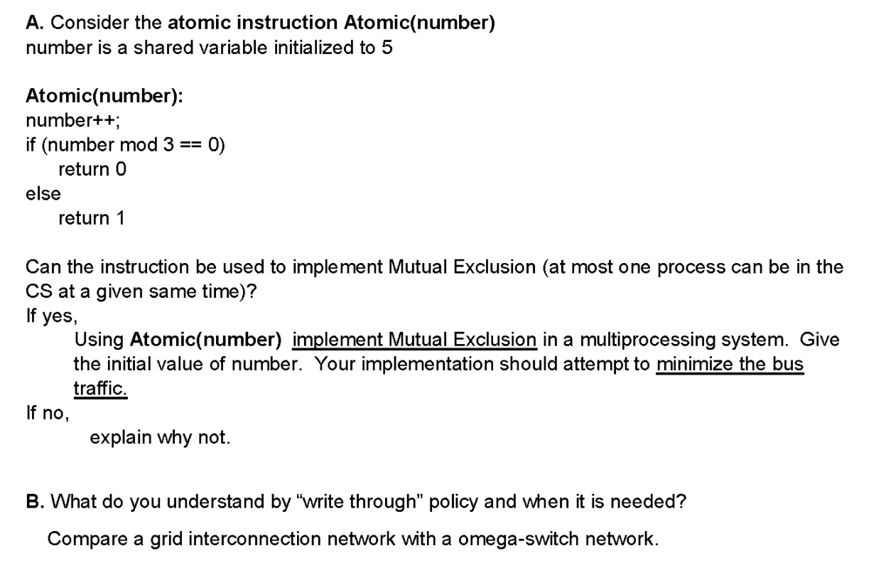 Solved A. Consider the atomic instruction Atomic(number) | Chegg.com