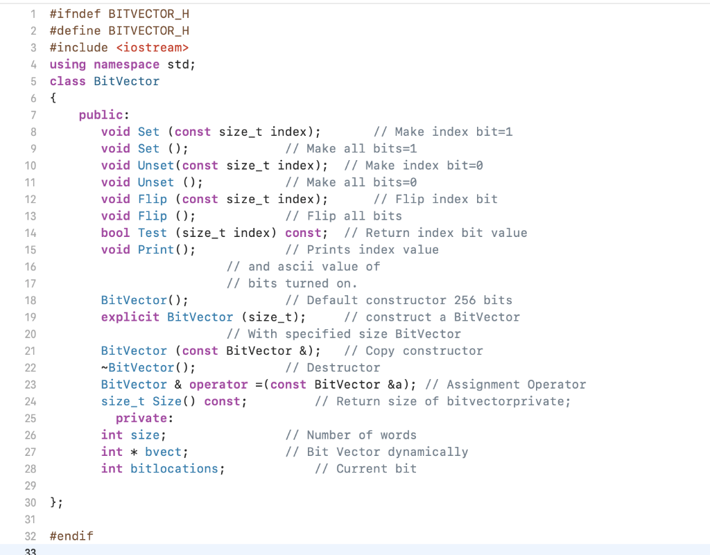Solved Determine The Size Of The Bit Vector Create A Class 3507