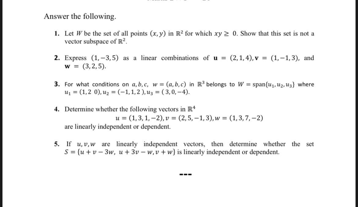 Solved Answer the following. 1. Let W be the set of all | Chegg.com