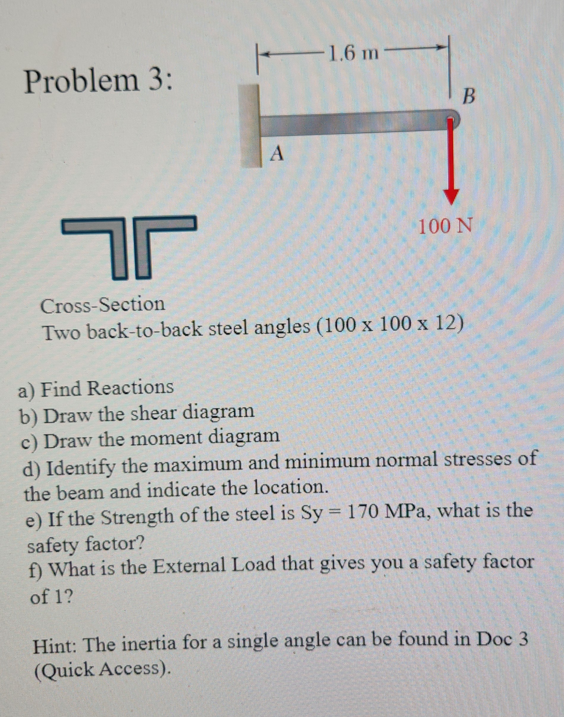 Problem 3:Cross-SectionTwo back-to-back steel angles | Chegg.com