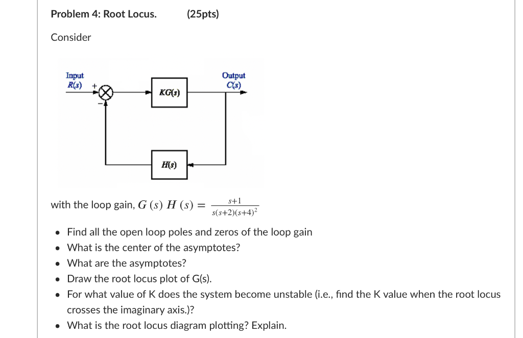 Solved Problem 4: Root Locus. (25pts) Consider Input R(S) | Chegg.com