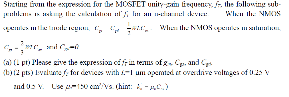 Solved When the NMOS gd Starting from the expression for the | Chegg.com