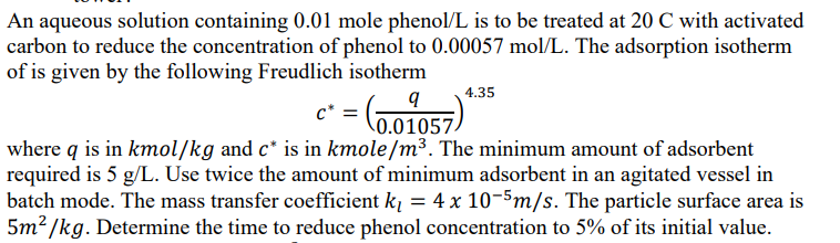 Solved An aqueous solution containing 0.01 mole phenol/ L is | Chegg.com
