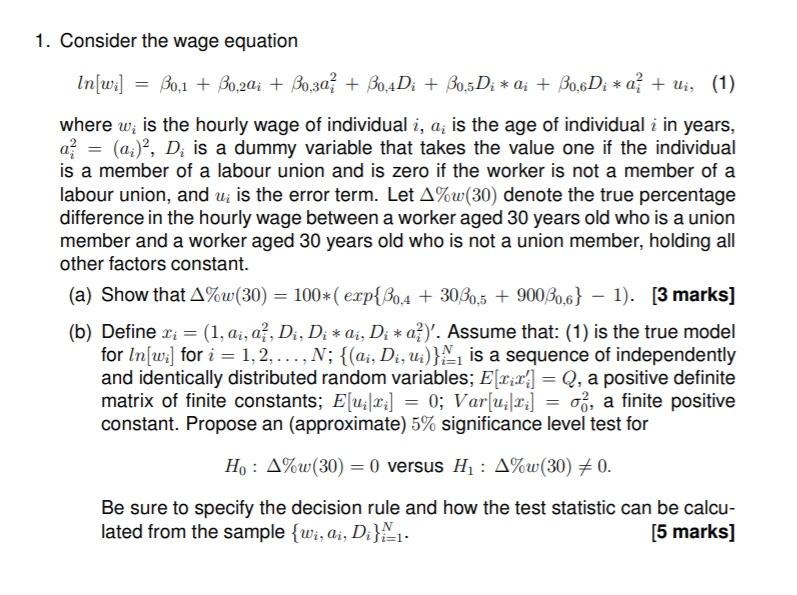 Solved 1. Consider the wage equation | Chegg.com