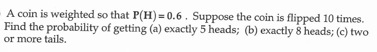 Solved · A coin is weighted so that P(H)= 0.6 . Suppose the | Chegg.com