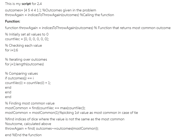 Solved Do 2.5 using matlab. Use comments also. Thank you 2.4 | Chegg.com