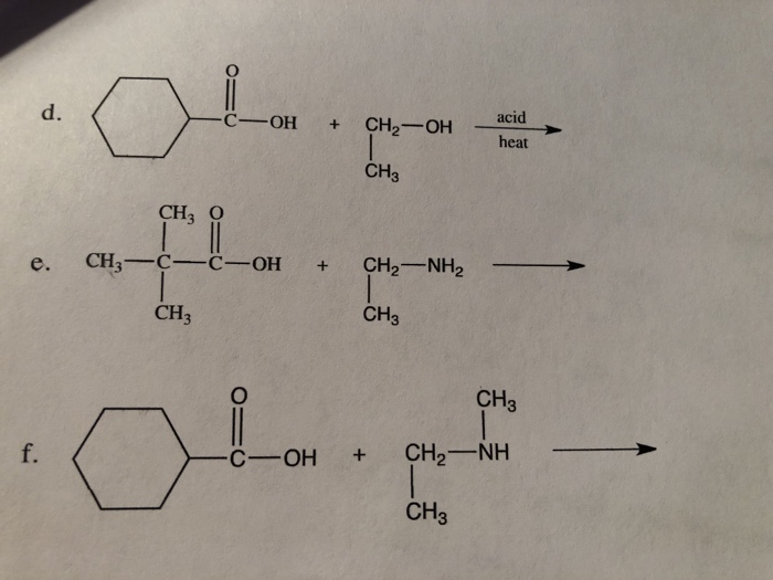 Solved -acid heat d. 2-OH CH CH3 O CH3-C-C-OH CH3 e. + | Chegg.com