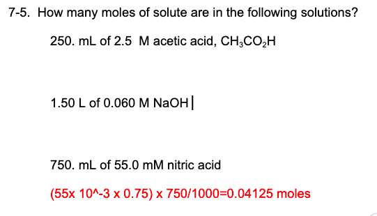 Solved -5 . How many moles of solute are in the following | Chegg.com