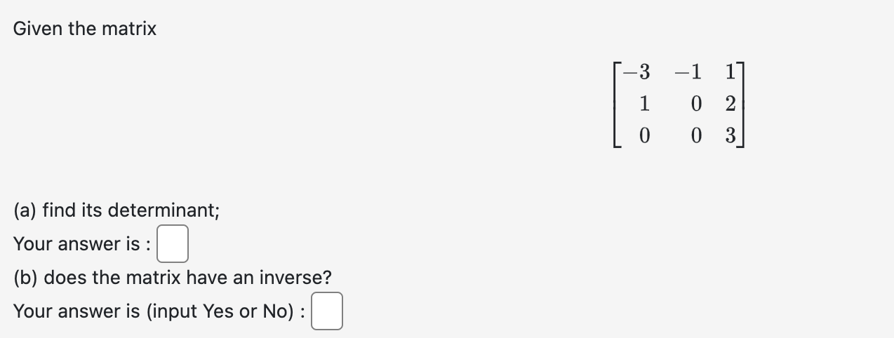 Solved Given the matrix[-3-11102003](a) ﻿find its | Chegg.com
