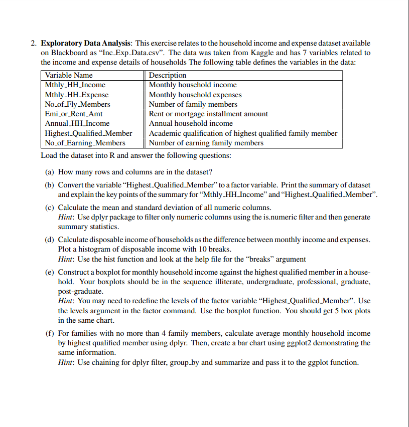 2. Exploratory Data Analysis: This exercise relates | Chegg.com