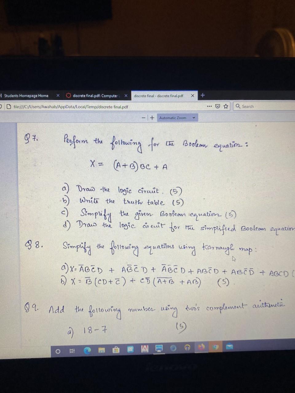 Solved Students Homepage Home x o discrete final.pdf: | Chegg.com