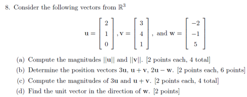 Solved 8. Consider the following vectors from R3 2 3 -2 | Chegg.com