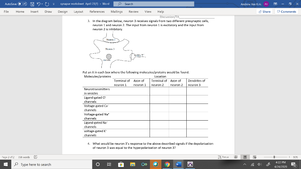 AutoSave 2 0 synapse worksheet April 23(1) - Word | Chegg.com