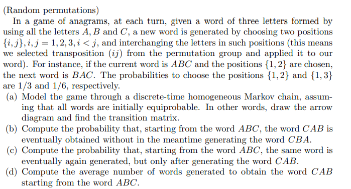 (Random permutations) In a game of anagrams, at each | Chegg.com
