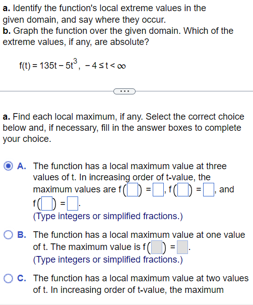 Solved a. ﻿Identify the function's local extreme values in | Chegg.com