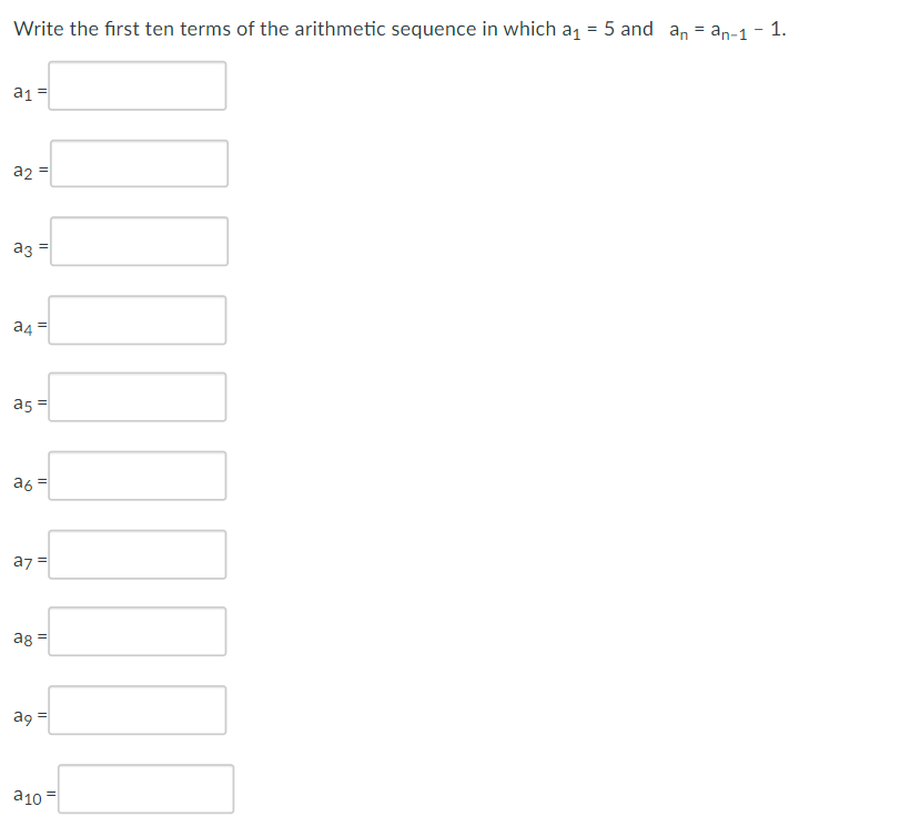 Solved Write the first ten terms of the arithmetic sequence | Chegg.com
