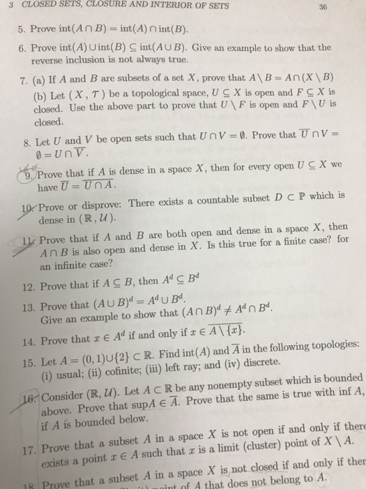 Solved 3 CLOSED SETS, CLOSURE AND INTERIOR OF SETS 36 5. | Chegg.com