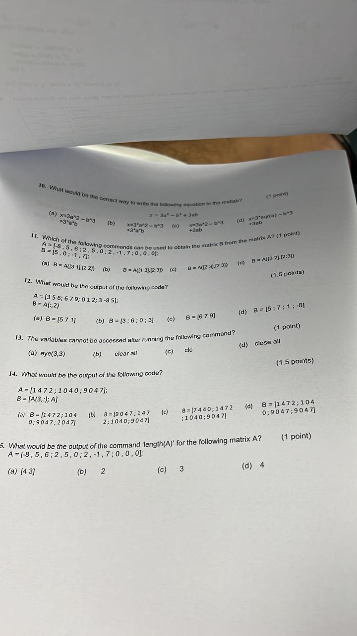 Solved 10. What would be the correct way to write the | Chegg.com
