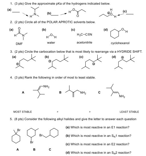 Solved 1. (3 pts) Give the approximate pka of the hydrogens | Chegg.com
