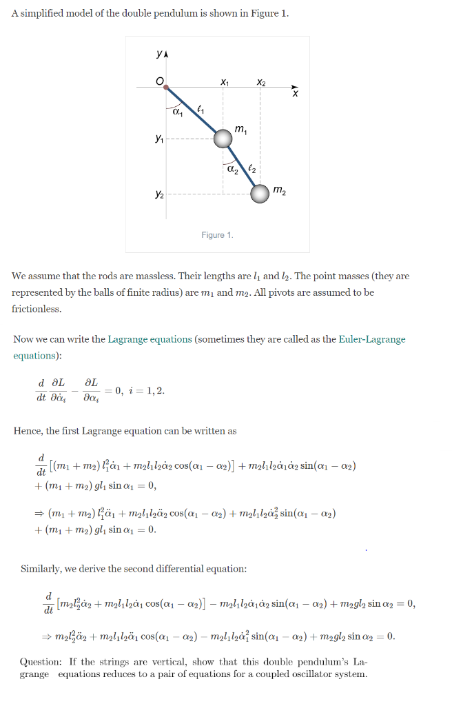 Solved A simplified model of the double pendulum is shown in | Chegg.com