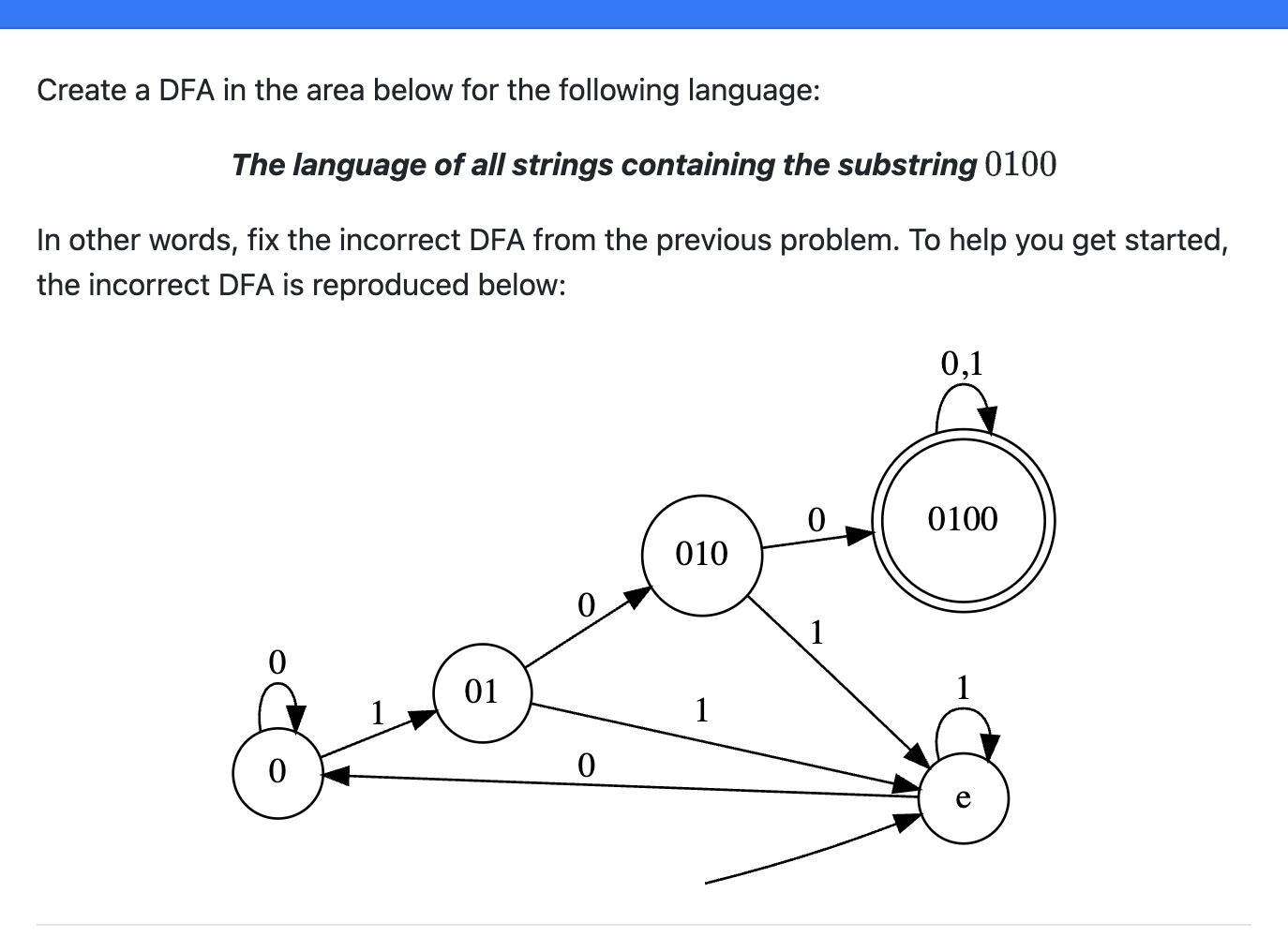 Solved Create a DFA in the area below for the following | Chegg.com