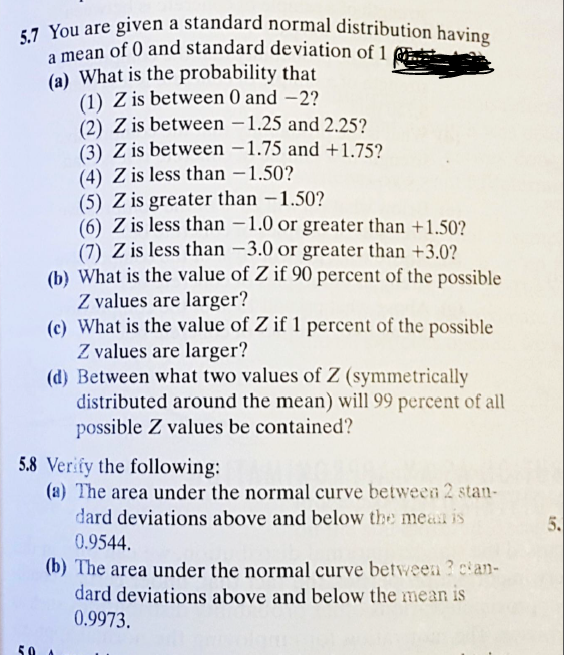 Solved 5.7 You are given a standard normal distribution | Chegg.com