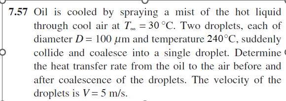 Solved 7.57 ﻿Oil is ﻿cooled by ﻿spraying a mist of ﻿the hot | Chegg.com