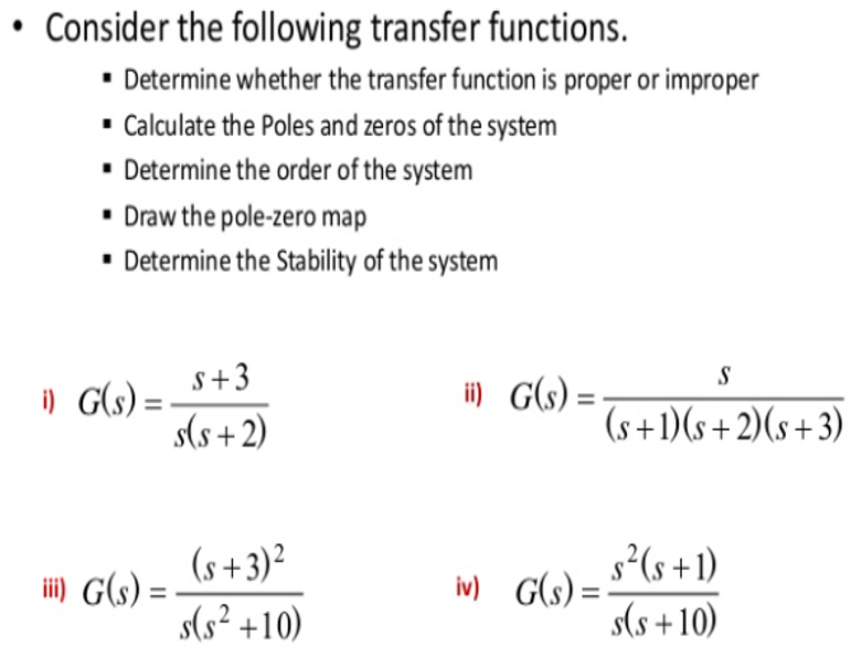 Solved • Consider the following transfer functions. | Chegg.com