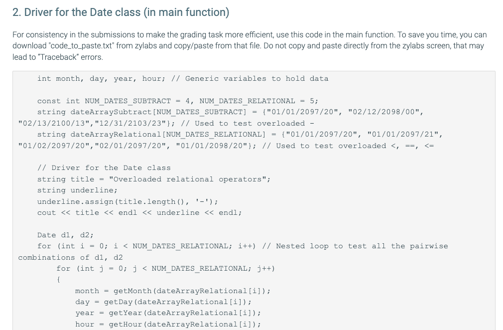 Solved 2. Driver for the Date class (in main function) For | Chegg.com