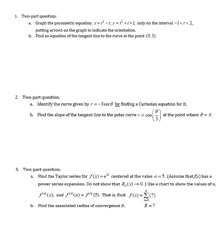 Solved 1. Two-part question: a. Graph the parametric | Chegg.com