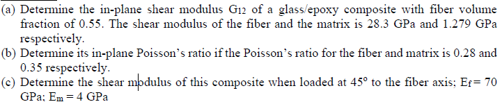 Solved (a) Determine the in-plane shear modulus G12 of a | Chegg.com