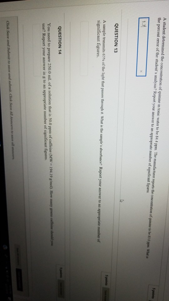 Solved ned the concentration of quinine in tonic water to be | Chegg.com