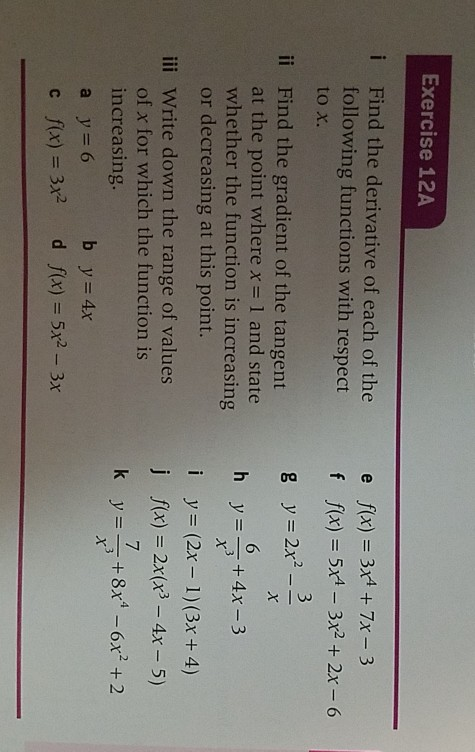 Solved Exercise 12A i Find the derivative of each of the | Chegg.com