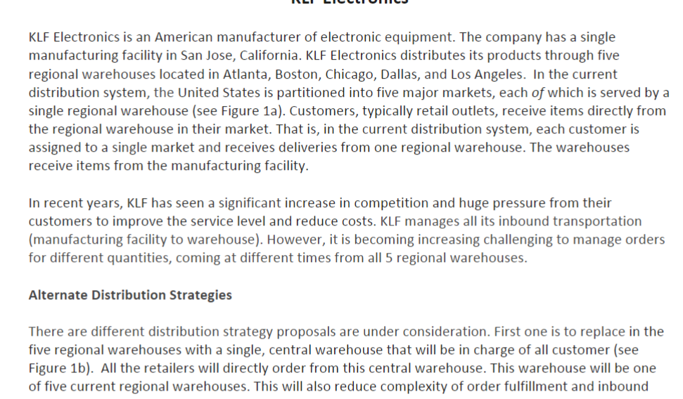 Solved KLF Electronics is an American manufacturer of | Chegg.com