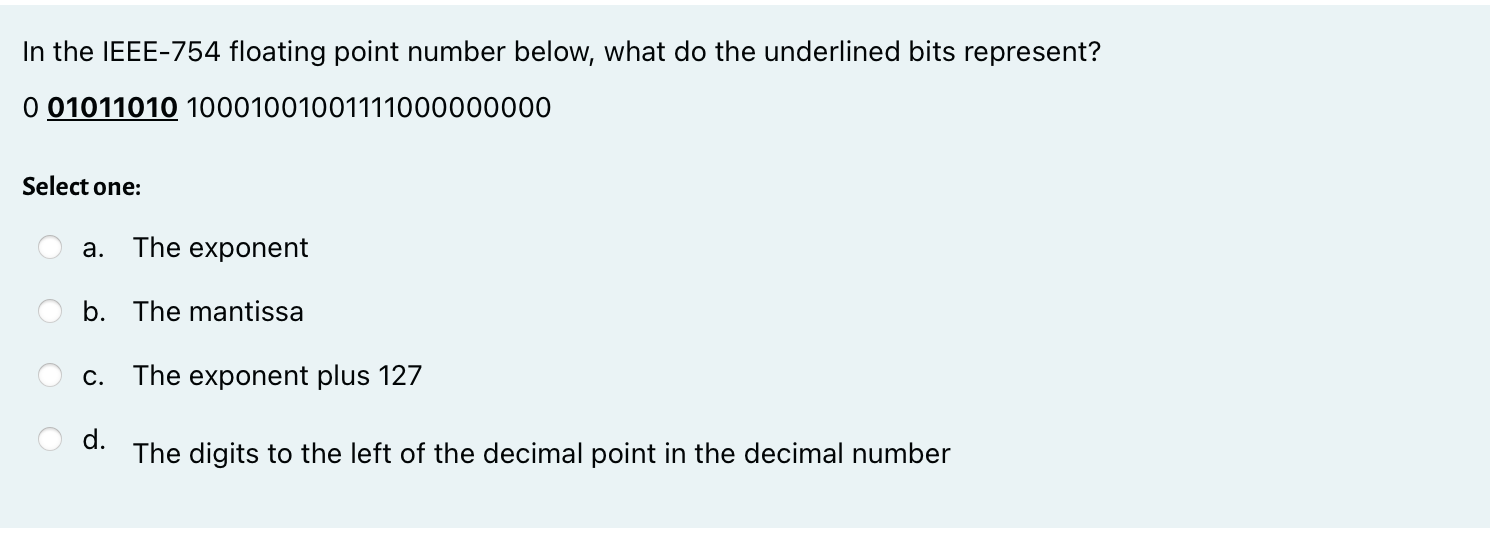 Solved In ﻿the IEEE-754 ﻿floating point number below, what | Chegg.com