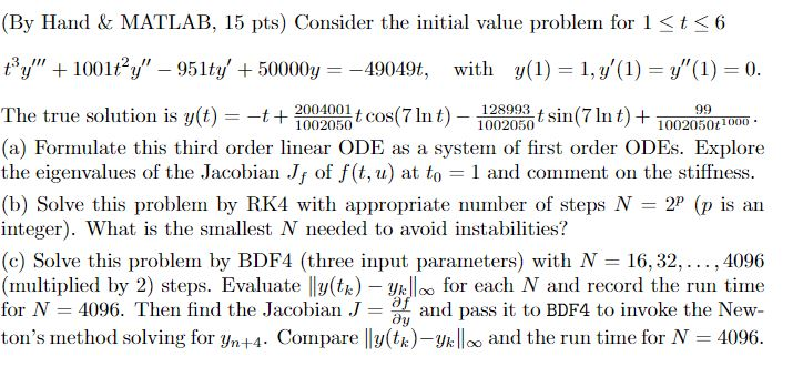 (By Hand & MATLAB, 15 pts) Consider the initial value | Chegg.com
