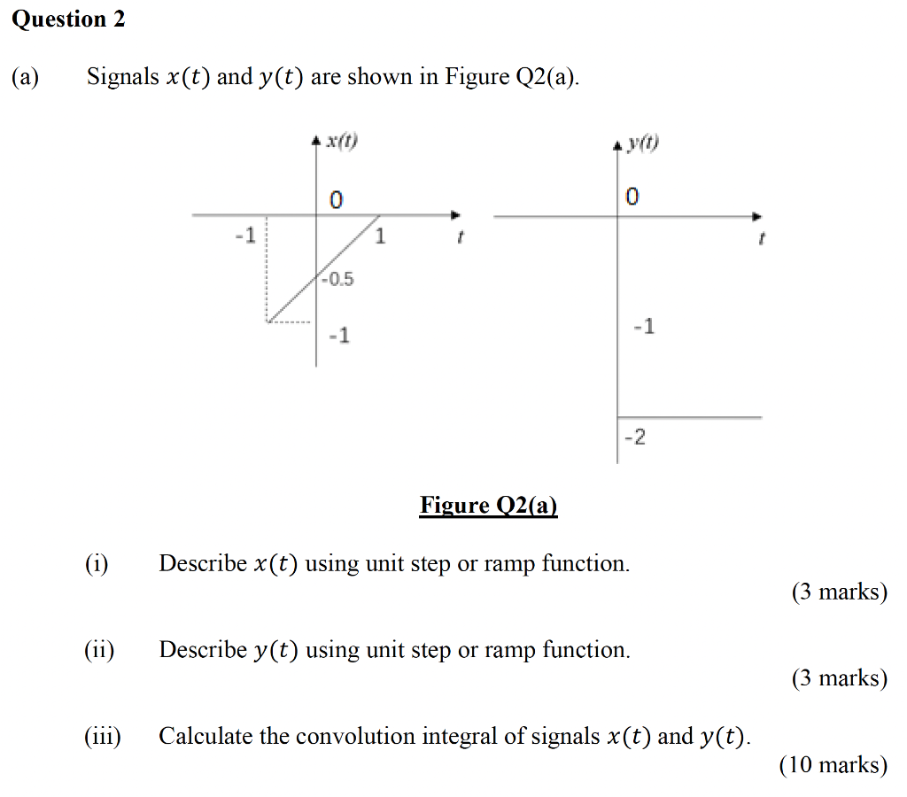 Solved Signals x(t) and y(t) are shown in Figure Q2(a). | Chegg.com