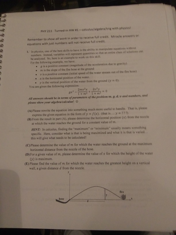 Solved PHY 211 Turned-in HW #1 - calculus/algebra/trig with | Chegg.com