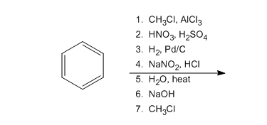 Solved 1. CH3CI, AICI: 2. HNO3, H2SO4 3. Hz, Pd/C 4. NaNO2, | Chegg.com