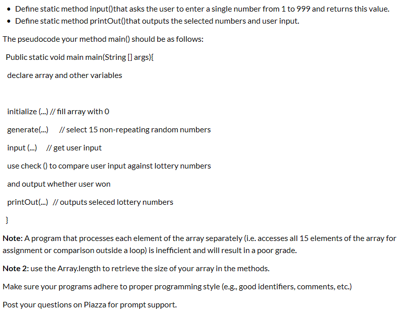 Solved Part 2: Lottery Game (15 Numbers). [5 Points] Design | Chegg.com