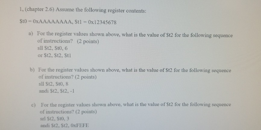 Solved 1, (chapter 2.6) Assume the following register | Chegg.com