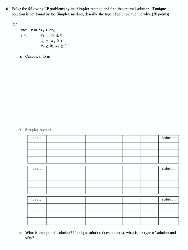 Solved Solve The Following Lp Problems By The Simplex Method 1296