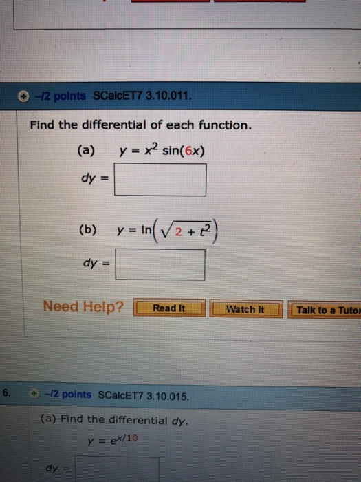 Solved Find the differential of each function. | Chegg.com